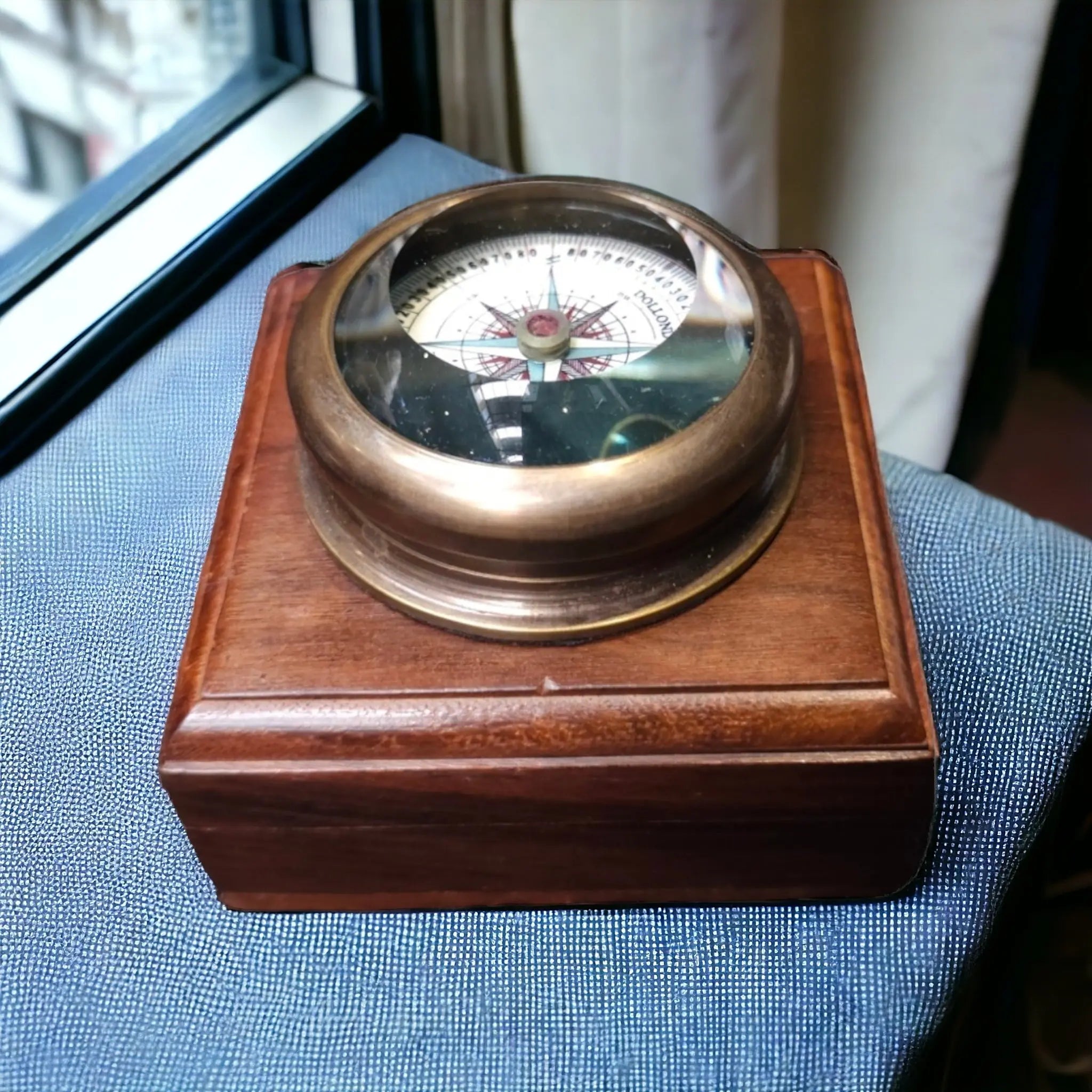 Dollond London Brass Paperweight Compass | Customisable Wooden Box | V ...