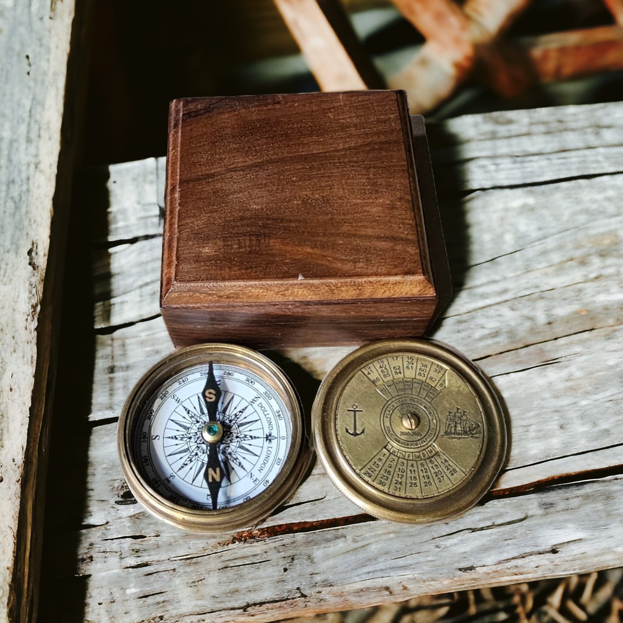 Customisable Calendar Compass with Wooden Box | Personalised Brass Gif ...
